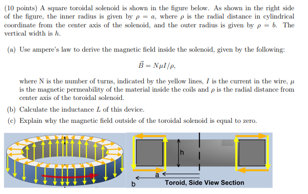 Solved (10 ﻿points) ﻿A square toroidal solenoid is shown in | Chegg.com