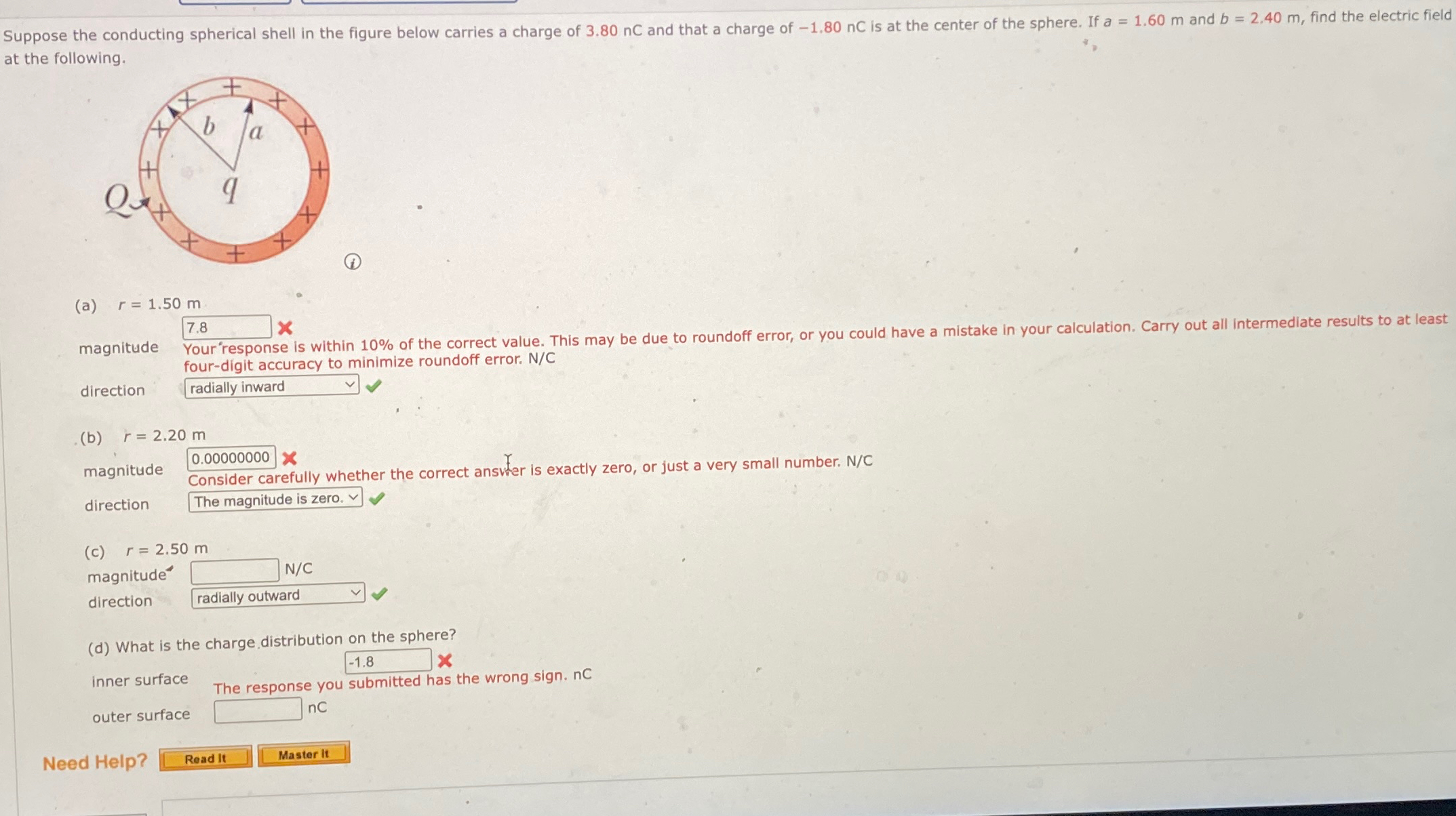Solved at the following.(a) r=1.50m ﻿four-diait accuracy to | Chegg.com