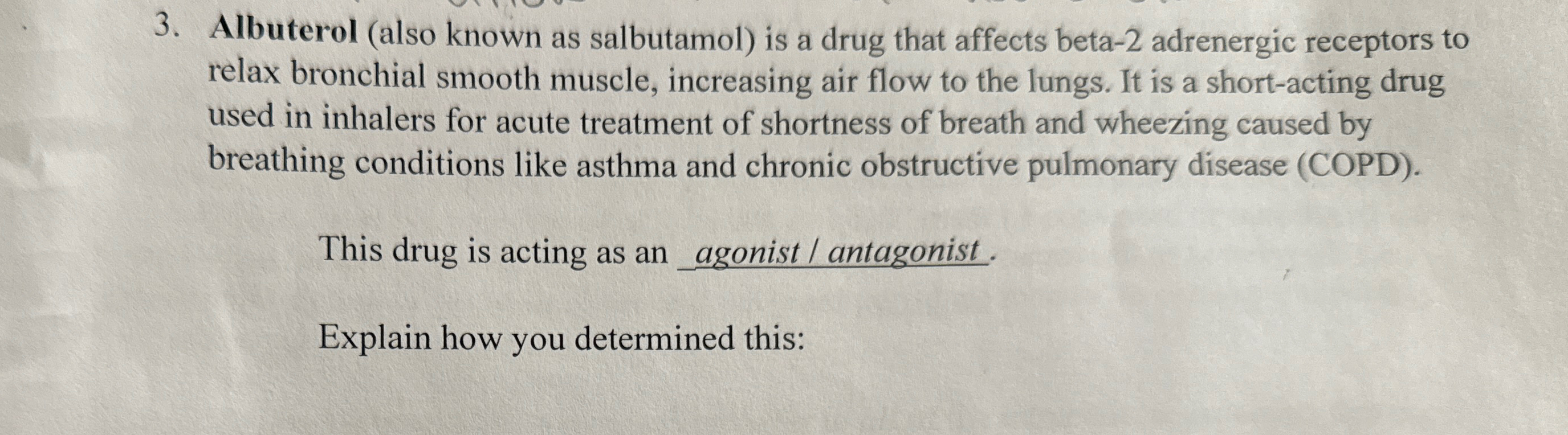 Solved Albuterol (also known as salbutamol) ﻿is a drug that | Chegg.com