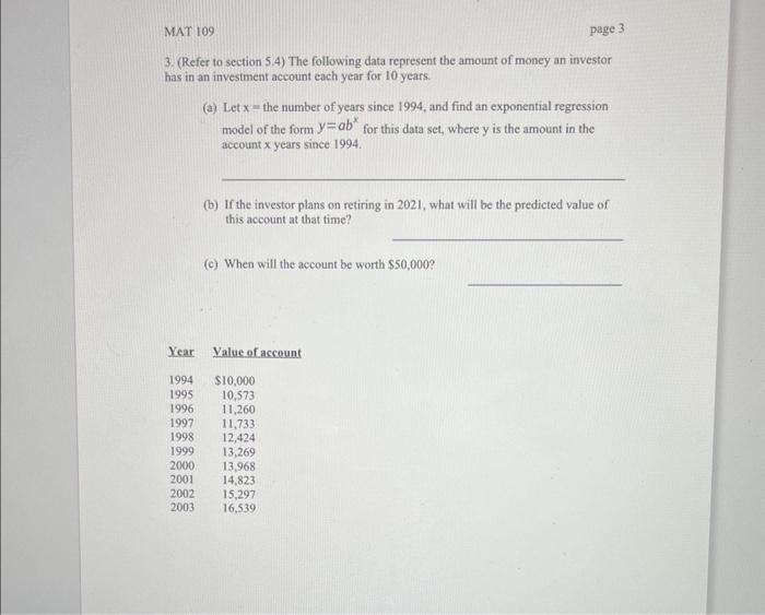 Solved Regression: Linear, Quadratic, and Exponential Models | Chegg.com