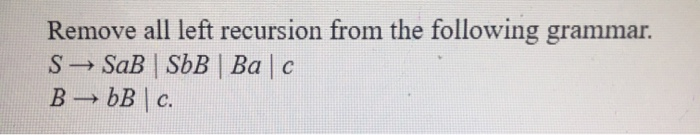 Solved Remove all left recursion from the following grammar. | Chegg.com