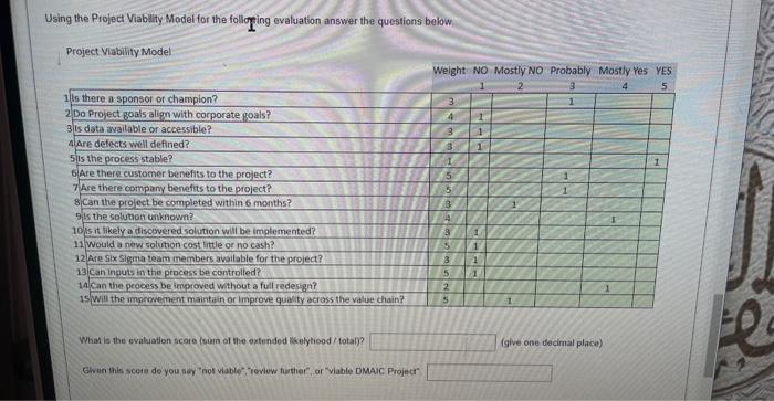 Solved Using the Project Viablity. Model for the folloging | Chegg.com