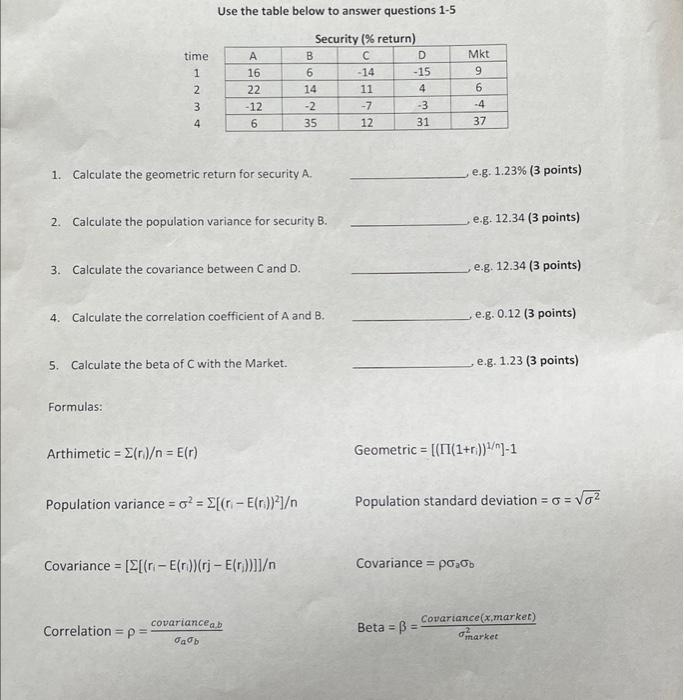 Solved Use the table below to answer questions 1−5 1. | Chegg.com