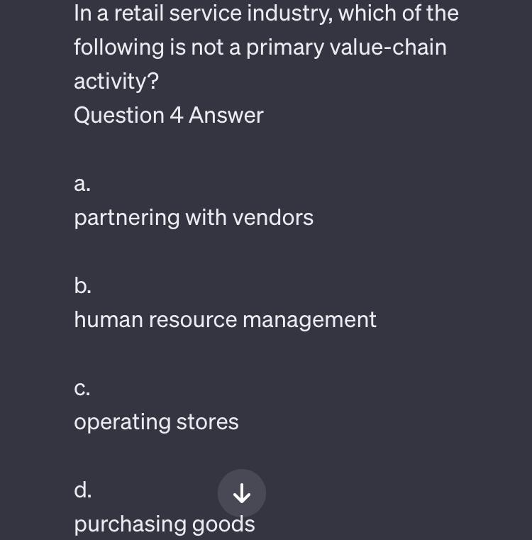 Solved In a retail service industry, which of the following | Chegg.com