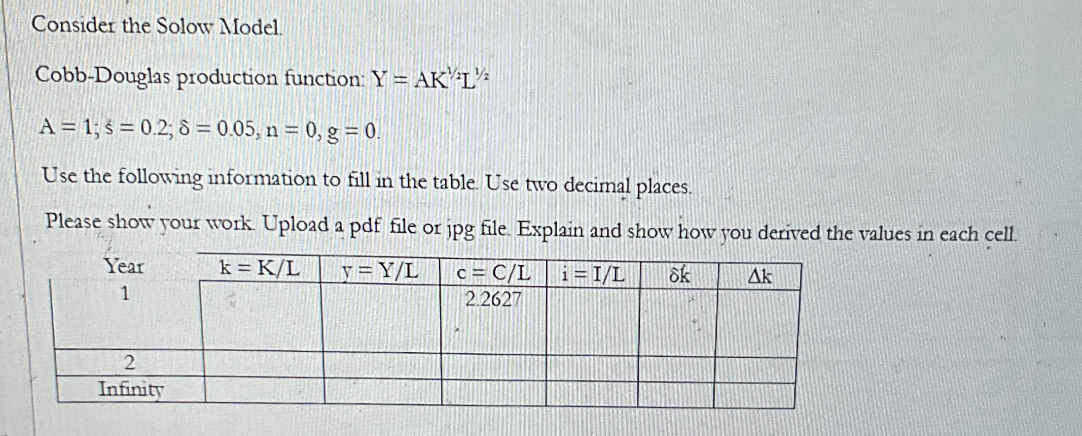 Consider the Solow Model.Cobb-Douglas production | Chegg.com