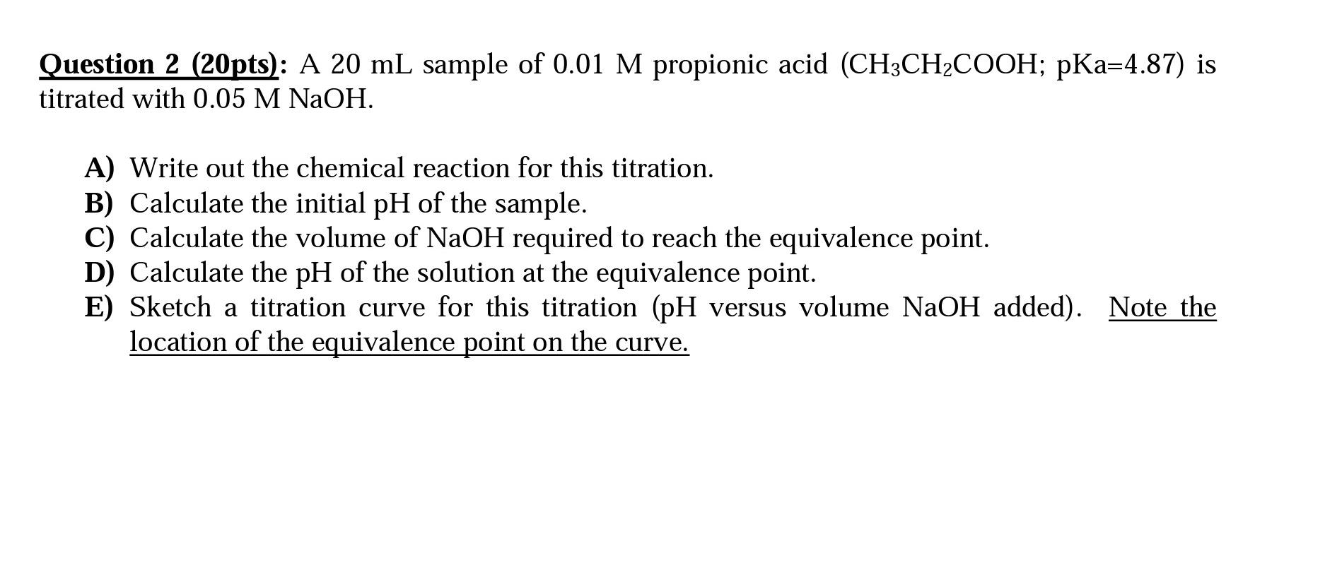 Solved Question 2 (20pts): A 20 mL sample of 0.01 M | Chegg.com