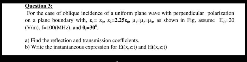 Solved Question 3:For the case of oblique incidence of a | Chegg.com