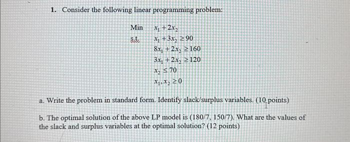 Solved 1. Consider the following linear programming problem: | Chegg.com