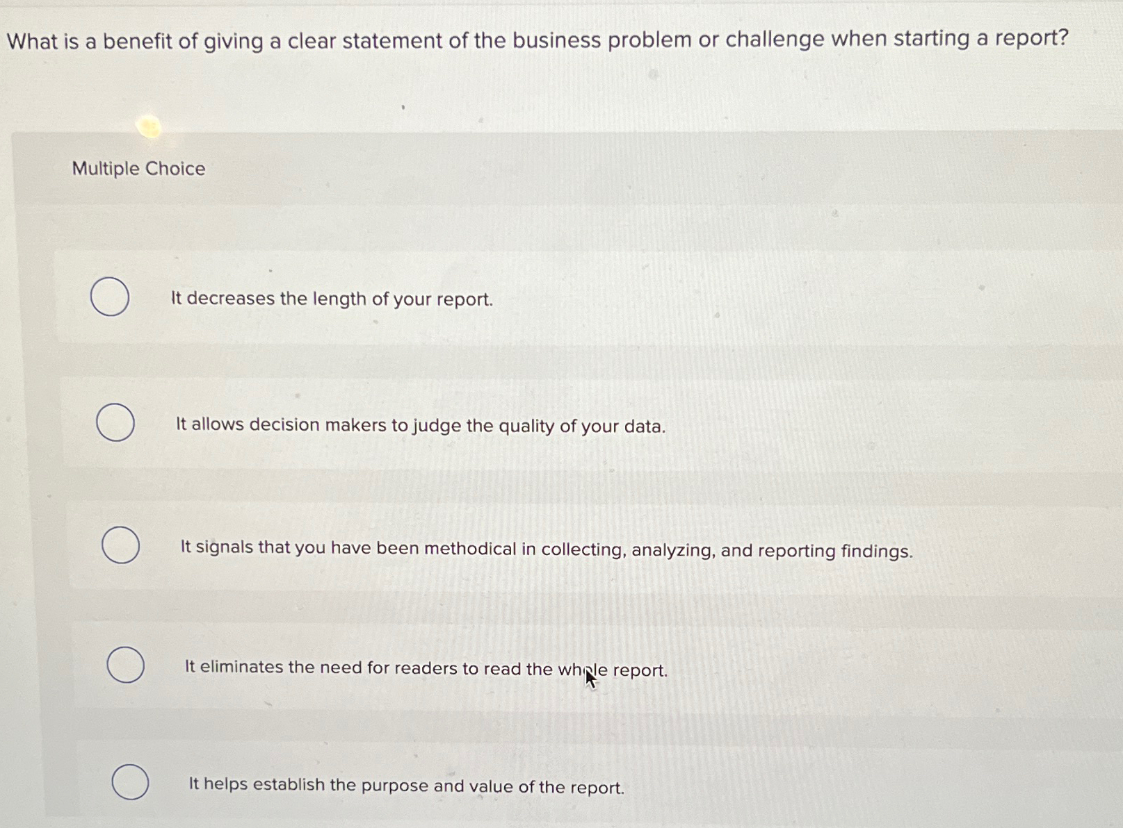 Solved What is a benefit of giving a clear statement of the | Chegg.com