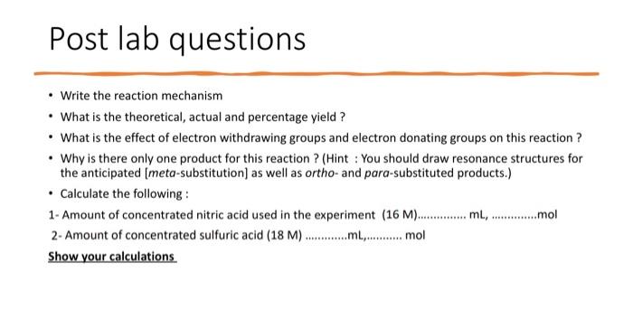 Solved Post lab questions - Write the reaction mechanism - | Chegg.com