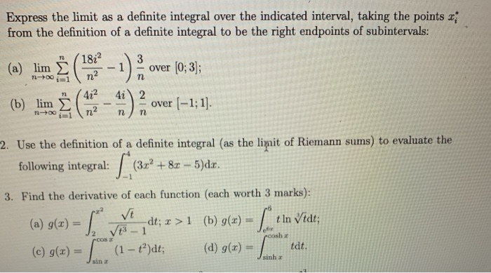 Solved Express the limit as a definite integral over the | Chegg.com