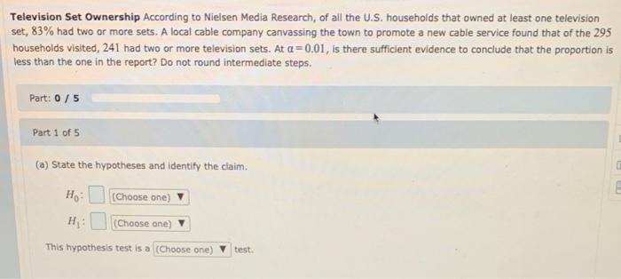 Solved Television Set Ownership According to Nielsen Media | Chegg.com