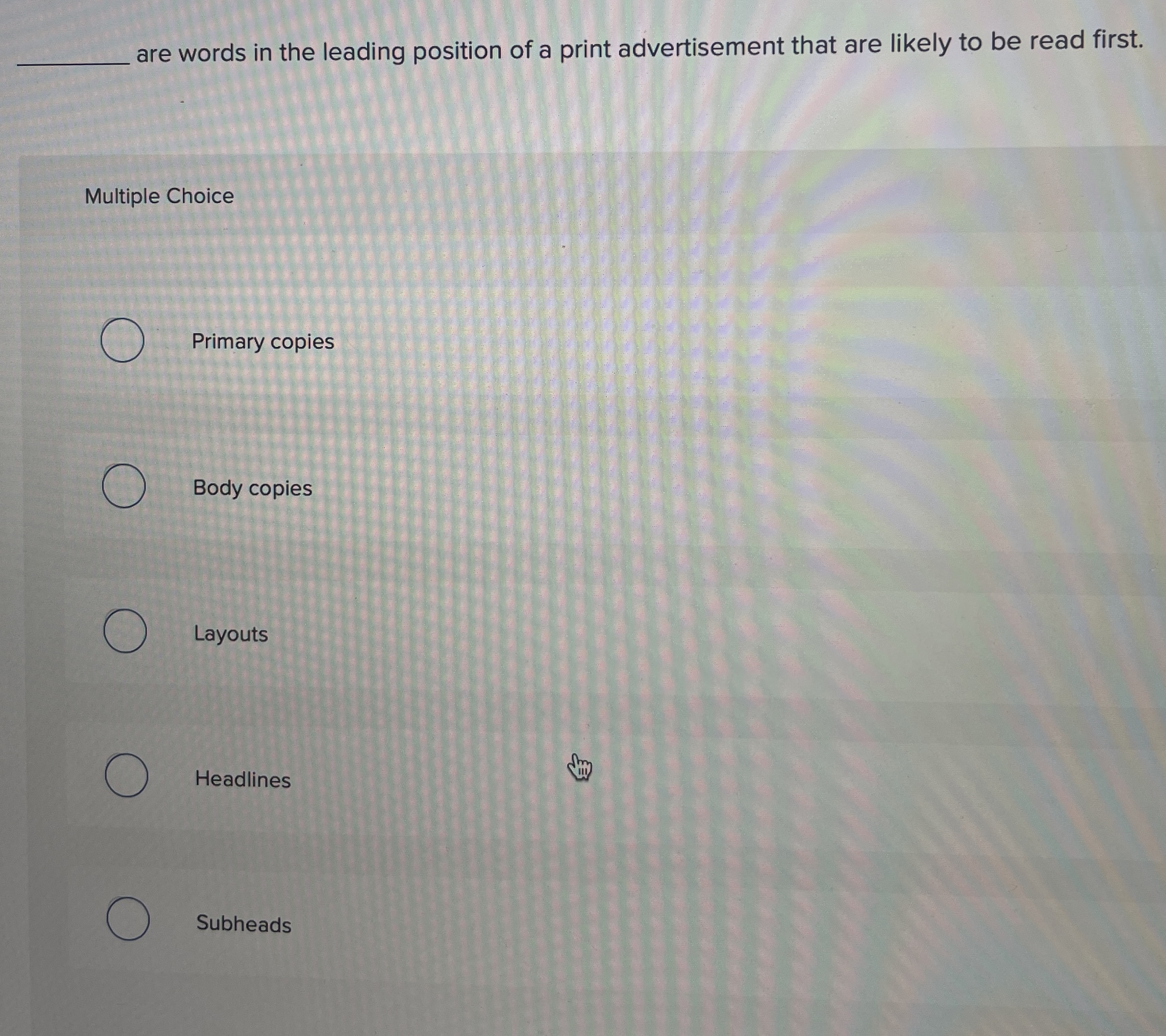 Solved are words in the leading position of a print | Chegg.com
