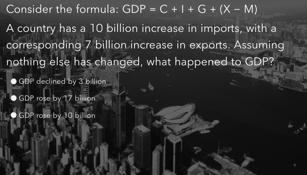 Solved Consider the formula: GDP \( =C+I+G+(X-M) \) ﻿A | Chegg.com