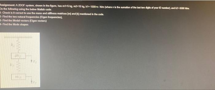 Solved Assignment: A 2DOF system, shown in the figure, has | Chegg.com