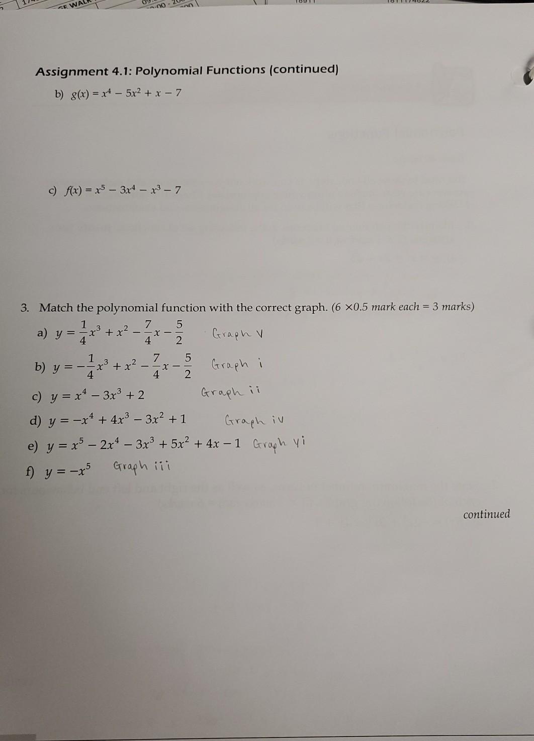 Solved Assignment 4.1 Polynomial Functions Total: 40 marks | Chegg.com
