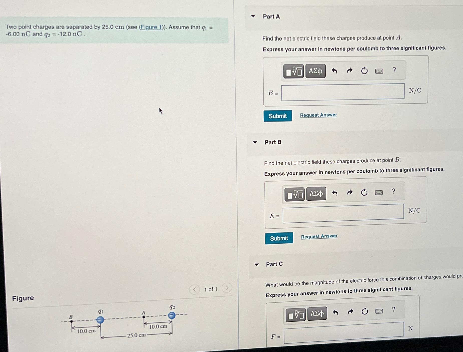 Solved Two point charges are separated by 25.0cm (see | Chegg.com
