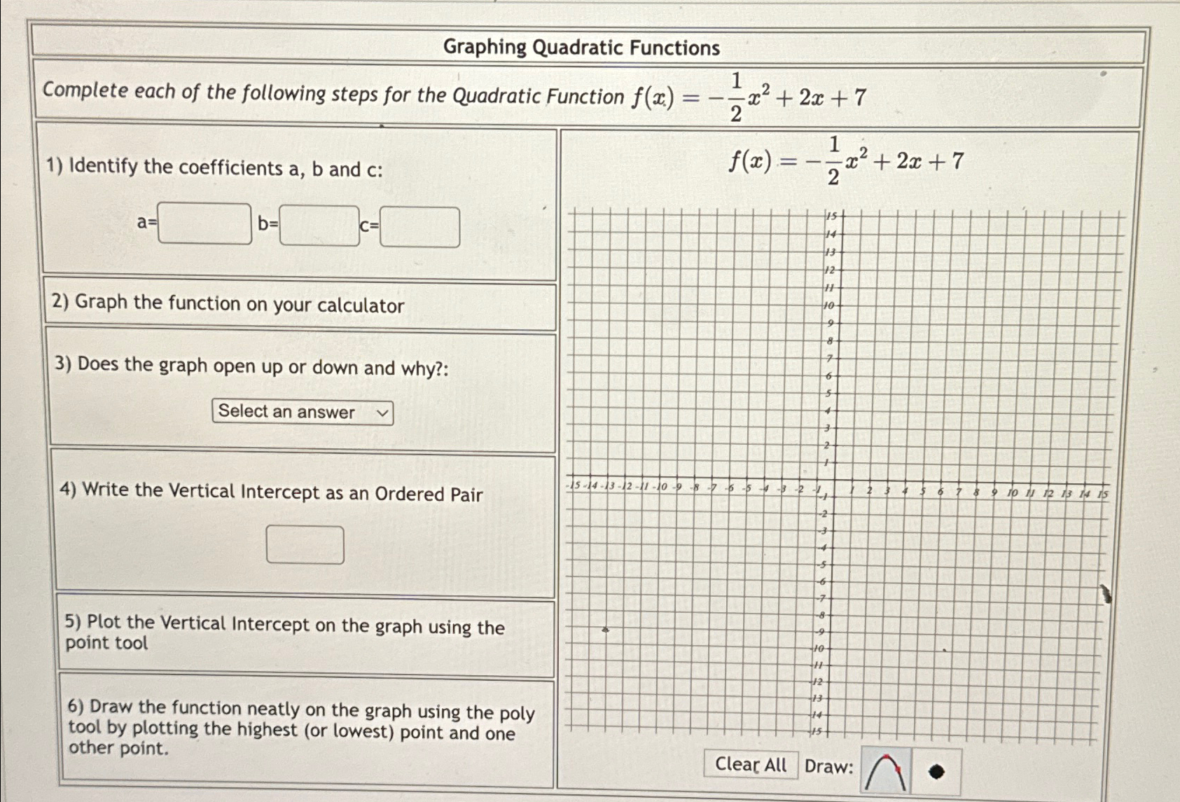 Solved Graphing Quadratic FunctionsComplete each of the | Chegg.com