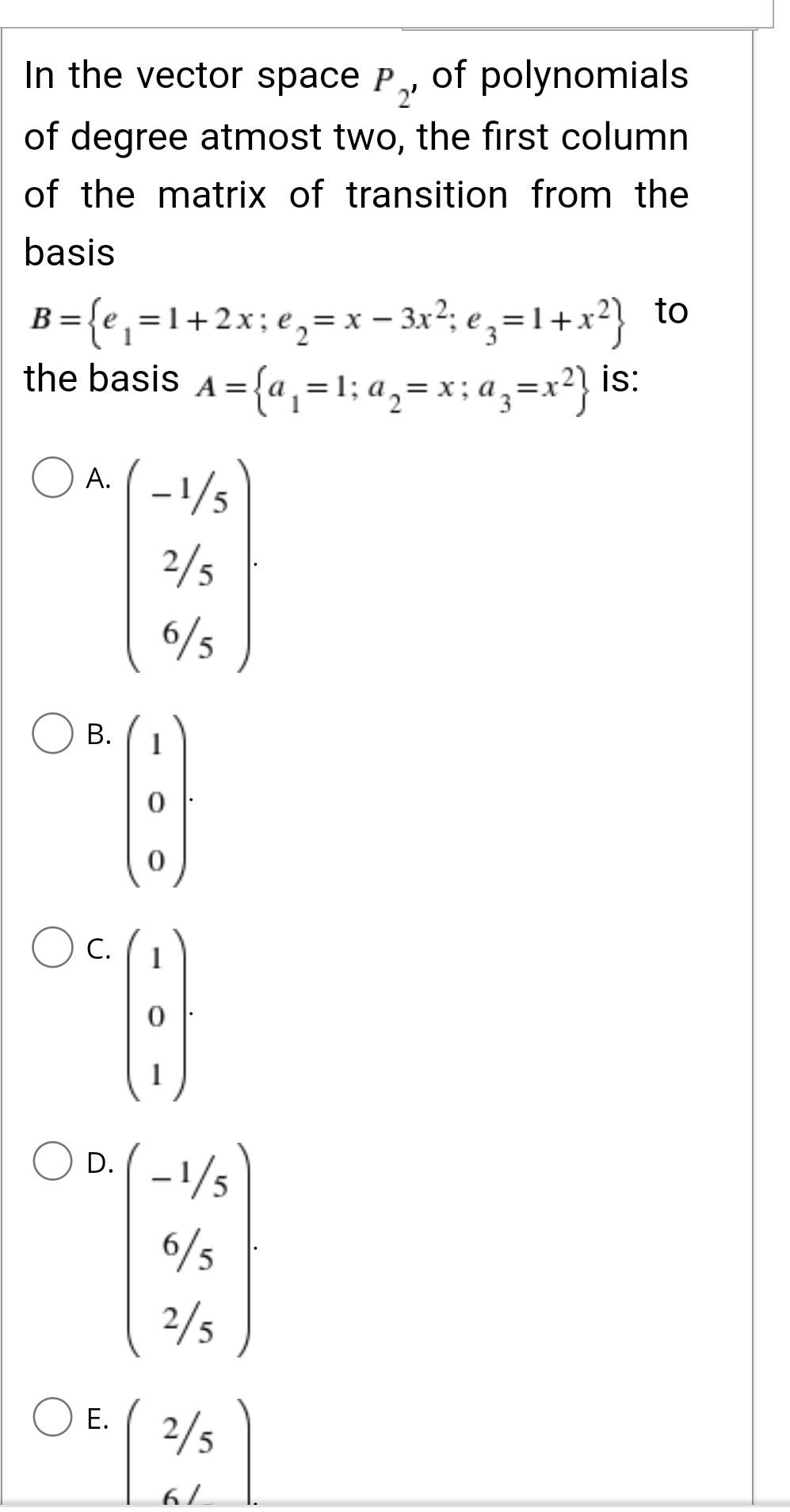 Solved In the vector space P,, of polynomials 2 of degree | Chegg.com