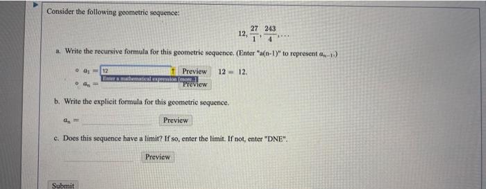 Solved Consider the following geometric sequence: 27 243 12. | Chegg.com