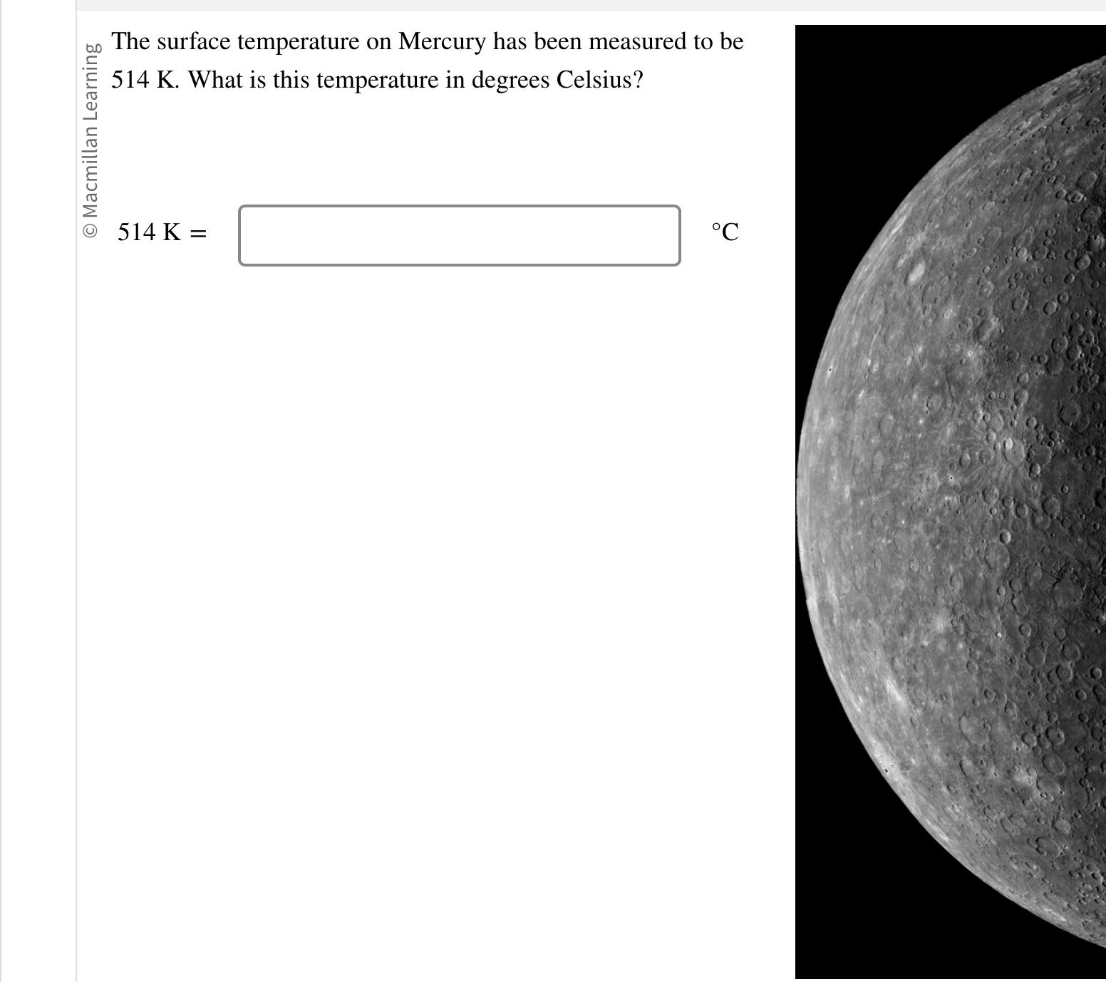 Solved The surface temperature on Mercury has been measured | Chegg.com