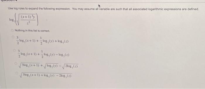 Solved Use log rules to expand the following expression. You | Chegg.com
