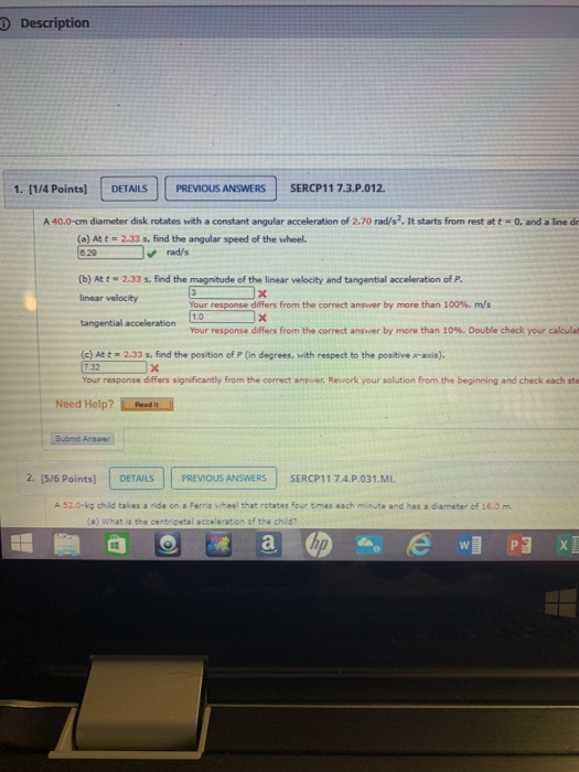 Solved 1 Points Details Previous Answers Sercp11 7 3 P 012