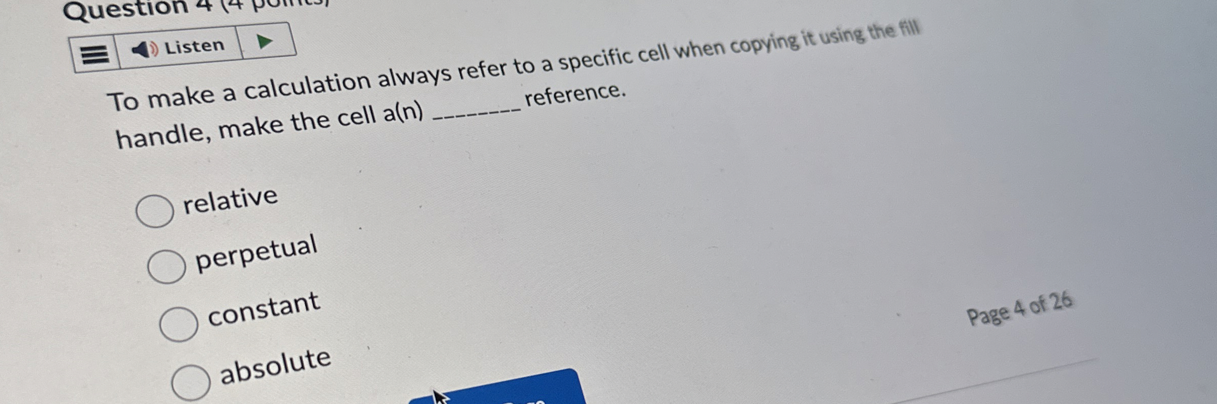 Solved ListenTo make a calculation always refer to a | Chegg.com