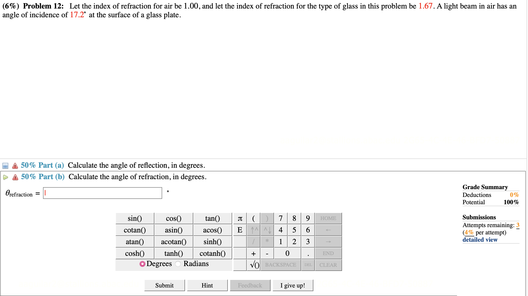 Solved Let the index of refraction for air be 1.00, ﻿and let | Chegg.com