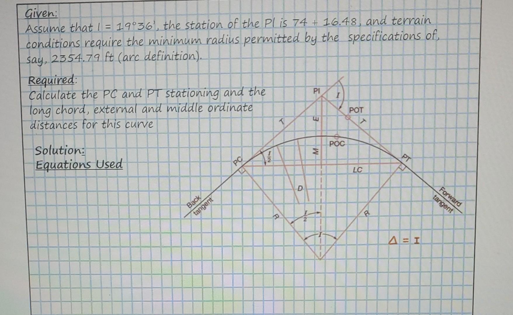 Solved Given: Assume that 1=19∘36′, the station of the P I | Chegg.com