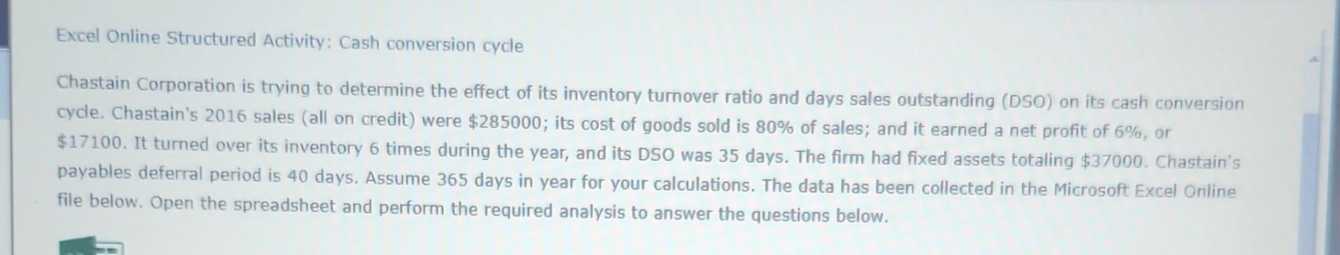 Solved Excel Online Structured Activity: Cash conversion | Chegg.com