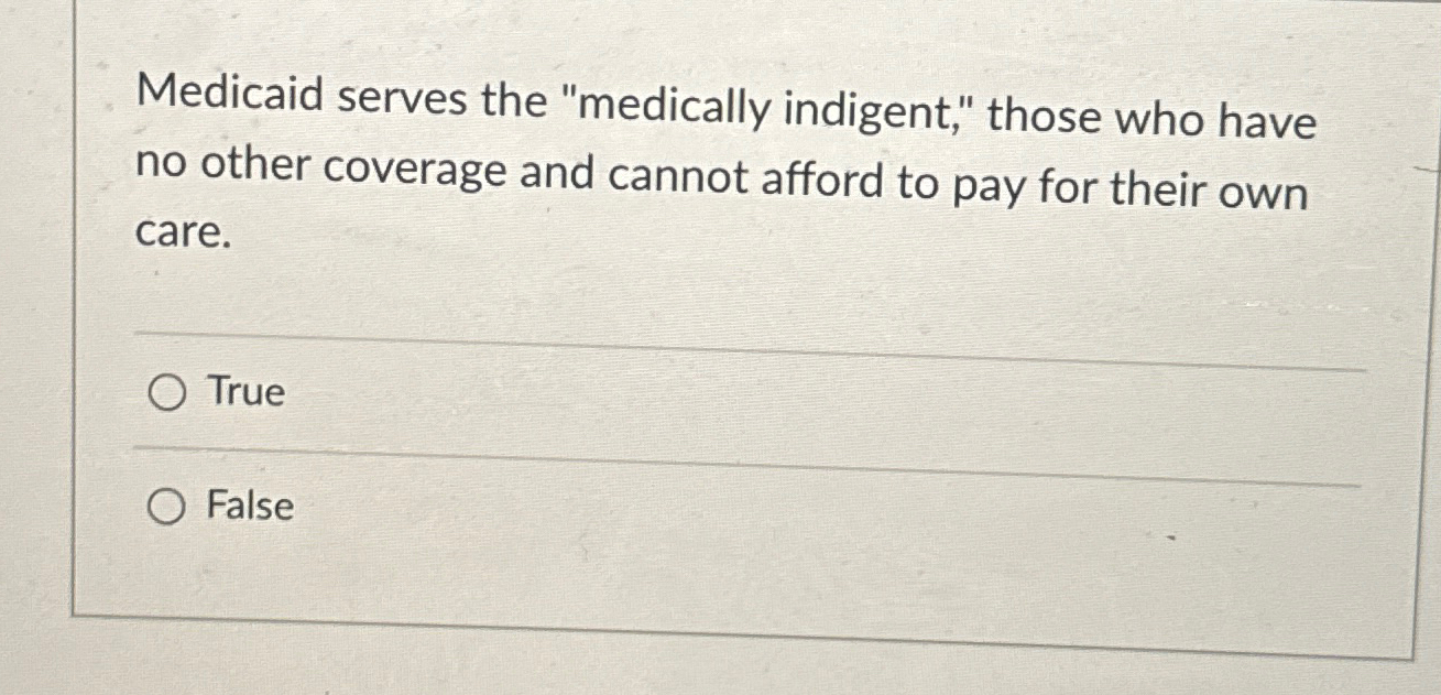 Solved Medicaid serves the "medically indigent," those who | Chegg.com