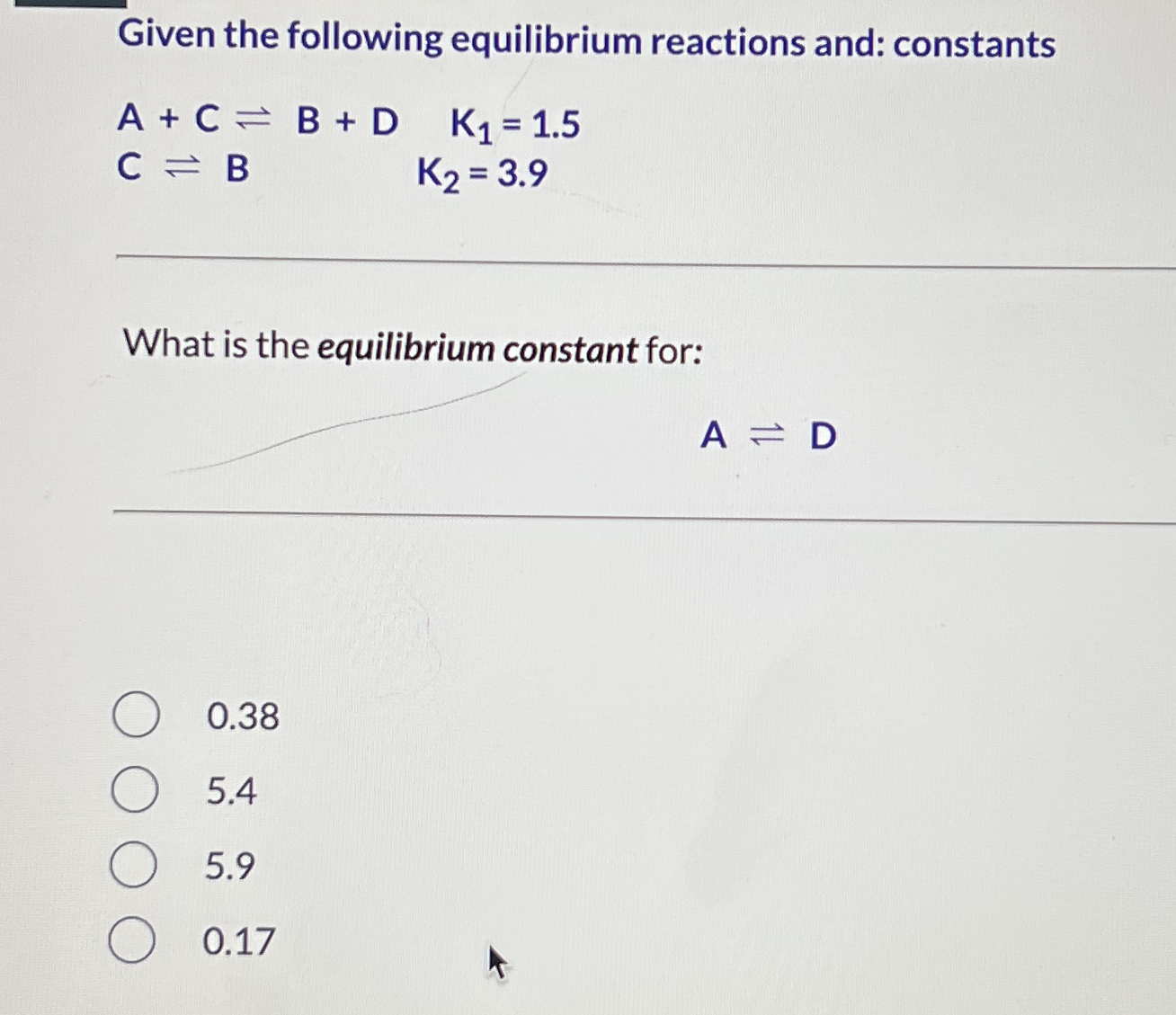 Solved Given the following equilibrium reactions and: | Chegg.com