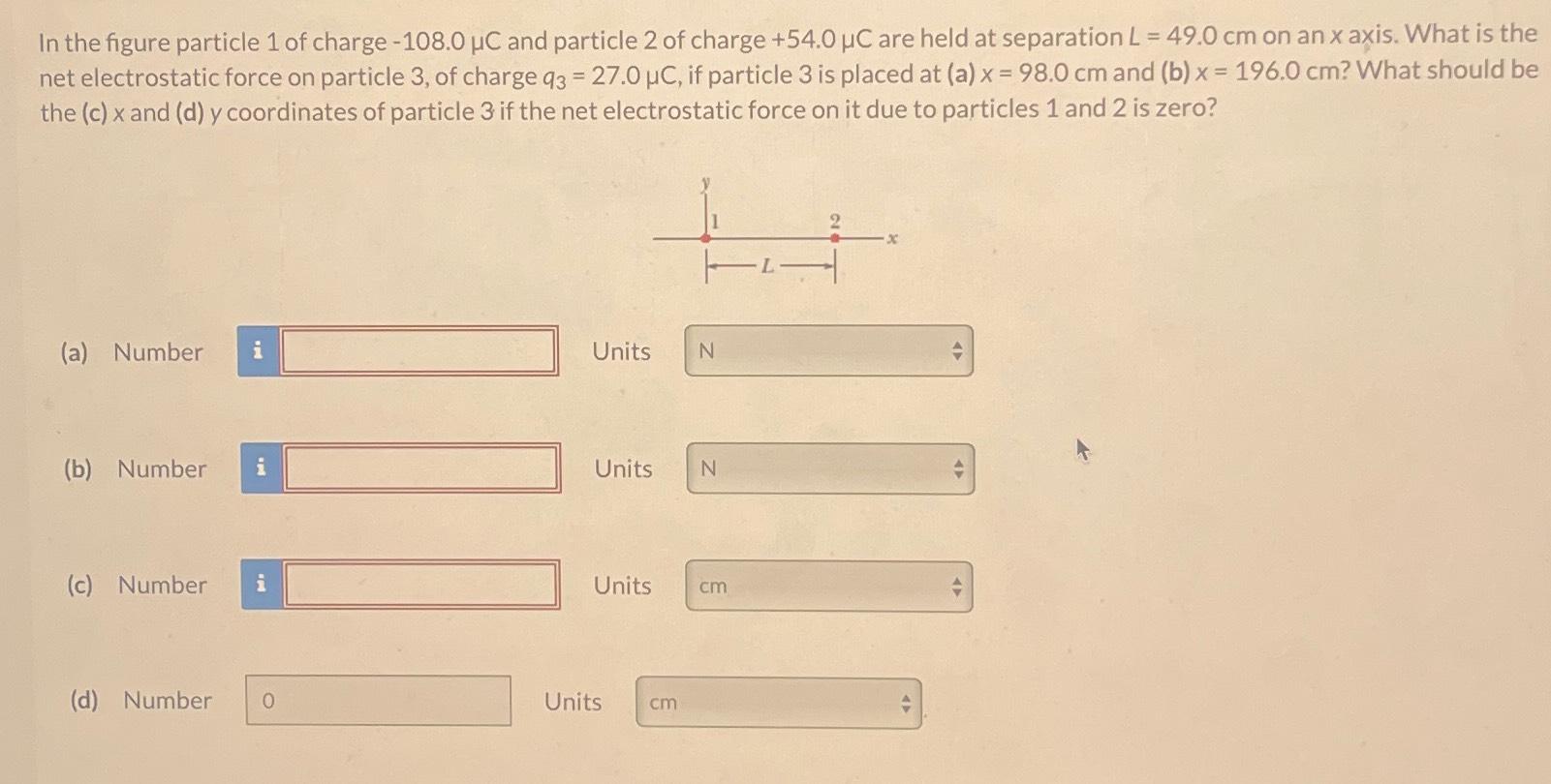 Solved In the figure particle 1 ﻿of charge -108.0μC ﻿and | Chegg.com