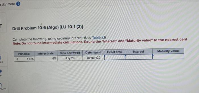 Solved Complete the following, using ordinary interest. (Use | Chegg.com