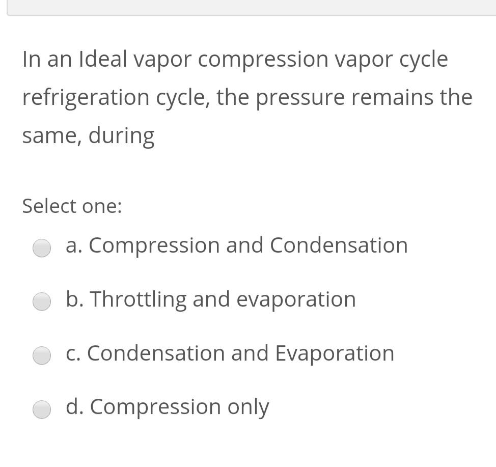 Solved In an Ideal vapor compression vapor cycle | Chegg.com