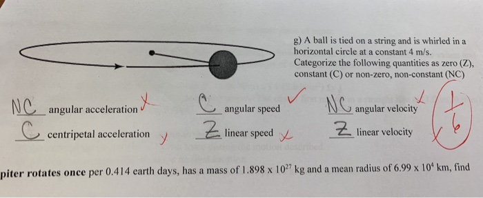 Solved co g) A ball is tied on a string and is whirled in a | Chegg.com