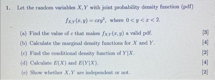 Solved Let the random variables X,Y with joint probability | Chegg.com
