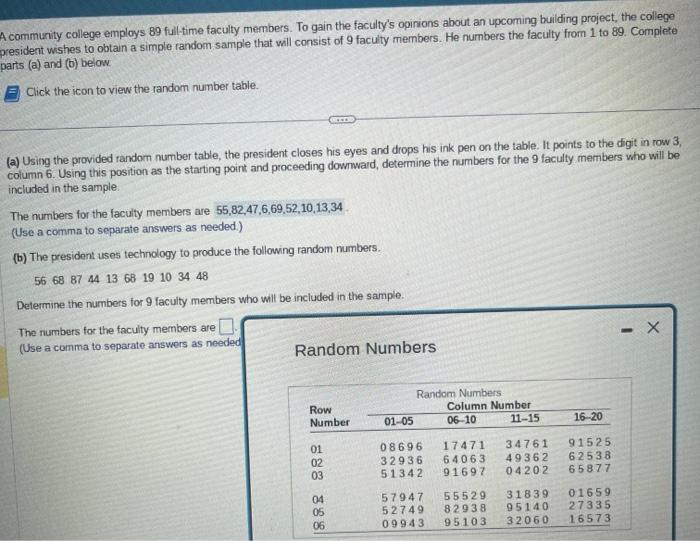 Solved A community college employs 89 full-time faculty | Chegg.com