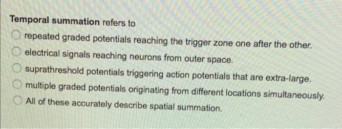 Solved O O OOO Temporal summation refers to repeated graded | Chegg.com