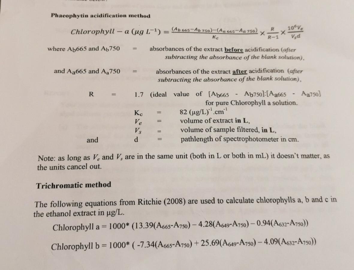5. Determination of Chlorophyll and Phaeophytin | Chegg.com
