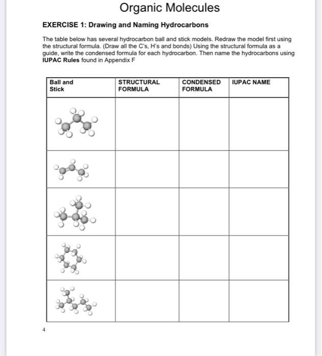 Solved Organic Molecules EXERCISE 1: Drawing and Naming | Chegg.com