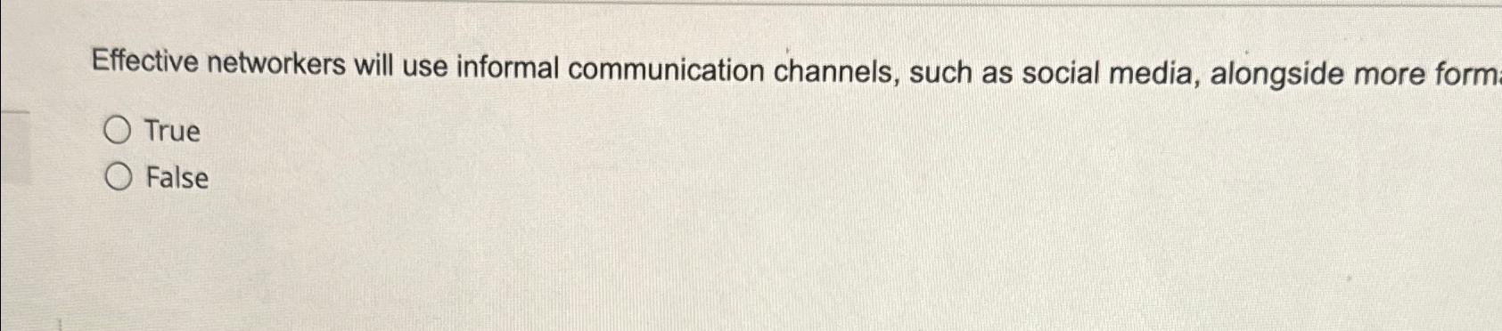 Solved Effective networkers will use informal communication | Chegg.com