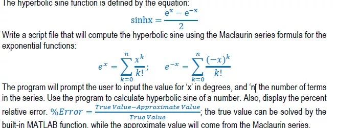 Solved ex The hyperbolic sine function is defined by the | Chegg.com