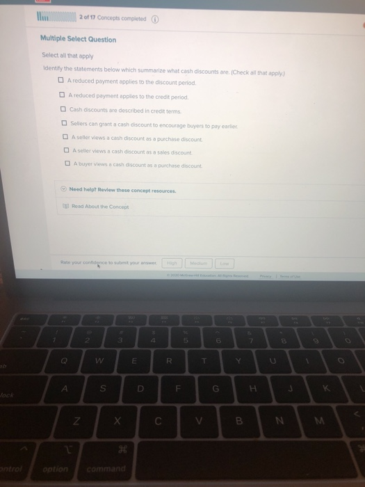 Solved Ilm 2 of 17 Concepts completed Multiple Select | Chegg.com