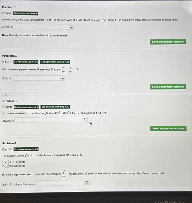 (1 point) The function values f(x) in the table below | Chegg.com