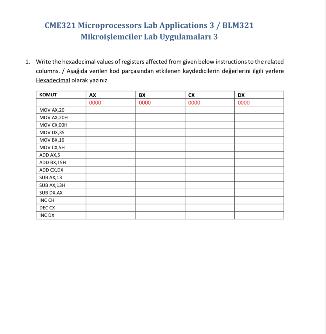 Solved CME321 ﻿Microprocessors Lab Applications 3 / ﻿BLM321 | Chegg.com