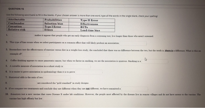 Solved QUESTION 15 Use the following word bank to fill in | Chegg.com