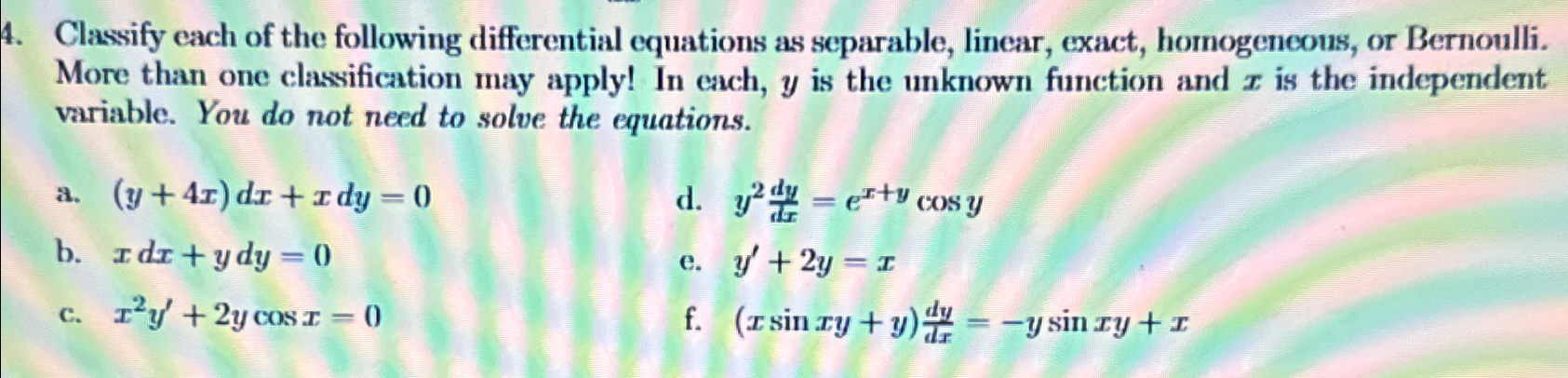 Solved Classify each of the following differential equations | Chegg.com