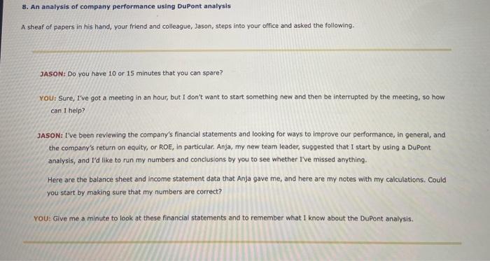 8. An analysis of company performance using DuPont | Chegg.com